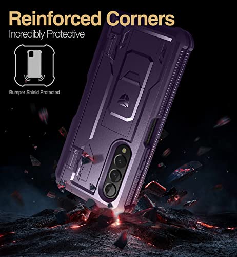 Dexnor Shielder Series Case for Samsung Galaxy Z Fold 3(2021), Military-Grade Full-Body Shockproof Rugged Bumper Case Cover with Built-in Screen Protector & Kickstand & S Pen Slot,Phantom Pruple