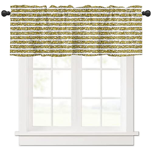 Valances for Windows White Gold Stripes Kitchen Valances for Windows Decorative Rod Pocket Short Window Valance Curtains,Semi Sheer Valance for Kitchen Bathroom 54" x18"