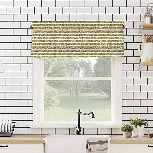 Valances for Windows White Gold Stripes Kitchen Valances for Windows Decorative Rod Pocket Short Window Valance Curtains,Semi Sheer Valance for Kitchen Bathroom 54" x18"