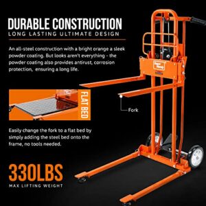 SuperHandy Material Lift Winch Stacker, Pallet Truck Dolly, Lift Table, Fork Lift, 330 Lbs 40" Max Lift w/ 8" Wheels, Swivel Casters [Patent Pending]