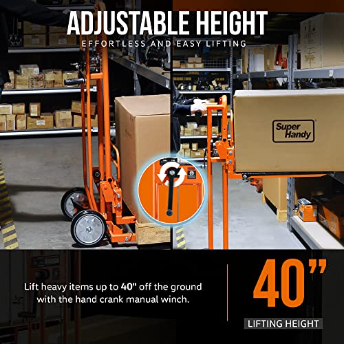 SuperHandy Material Lift Winch Stacker, Pallet Truck Dolly, Lift Table, Fork Lift, 330 Lbs 40" Max Lift w/ 8" Wheels, Swivel Casters [Patent Pending]