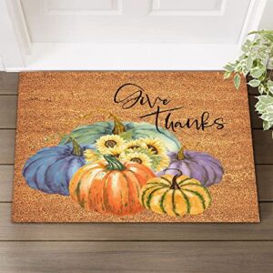 coir door mat with non-slip backing give thanks front door rug 16x24in fall pumpkins sunflowers funny entryway rug outdoor - front door entryway mats