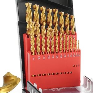 behappy titanium twist drill bit set, 21pcs m35 high speed steel jobber drill bit set, cobalt drill bit set for stainless steel, hardened metal, cast iron,wood,plastic, rose storage case, 1/16"-3/8"