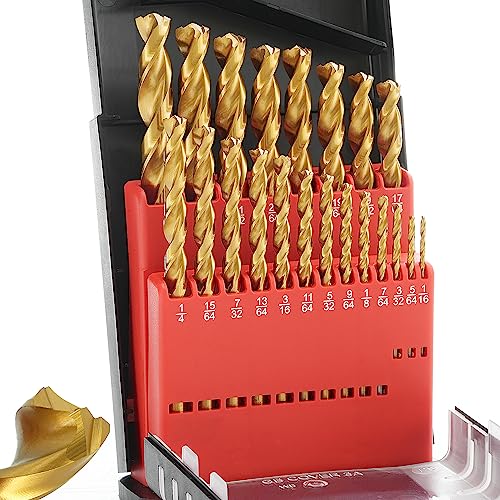 BeHappy Titanium Twist Drill Bit Set, 21Pcs M35 High Speed Steel Jobber Drill Bit Set, Cobalt Drill Bit Set for Stainless Steel, Hardened Metal, Cast Iron,Wood,Plastic, Rose Storage Case, 1/16"-3/8"