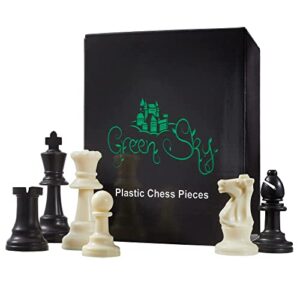 Green Sky Weighted Tournament Chess Pieces for Chess Set, 7.5CM or 3" King, 32 Plastic Chess Pieces for Chess Game for Chess Board (Plastic)