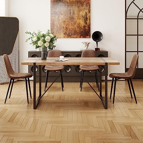 FURNITO 5 Piece Kitchen Dining Table Set,Modern Rectangle Wood Dining Table,Fabric Dining Chairs 4,Ideal for Home,Kitchen Dining Room (Brown, Table + 4 Chairs)