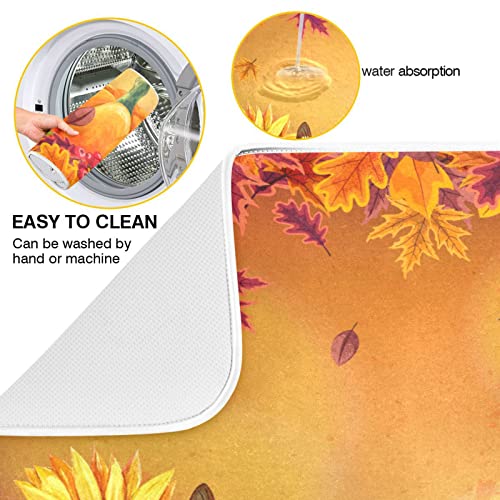 Sunflower Pumpkin Autumn Dish Drying Mat, Butterfly Maple Leaves Dry Mats for Kitchen Dishes Microfiber Dry Pad Ultra Absorbent 18x24Inch Reversible Drying Drainer Sink Mat