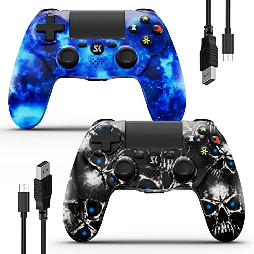 Kujian Controller for PS4 2 Pack Wireless Controller for Playstaion 4/Slim/Pro with Double Shock Gamepads Remote for PS4, Motion Sensor, Gaming Controller with 2 USB Charging Cord (Skull+Galaxy)