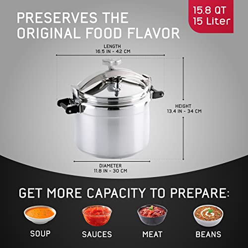 Universal 15.8 Quart / 15 Liter Professional Pressure Cooker, Sturdy, Heavy-Duty Aluminum Construction with Multiple Safety Systems, Commercial Canner Ideal for Industry usages such as Restaurants, Hotels, and Businesses with Large Kitchens