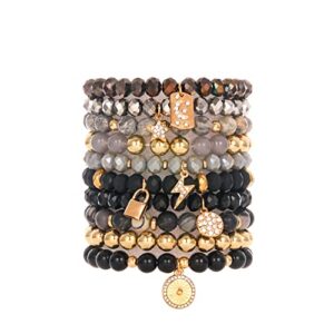 aganippe bohemian beaded bracelets for women stackable bracelets set stretch multilayer stack beads charm bracelets women girls handmade jewelry(10pcs)