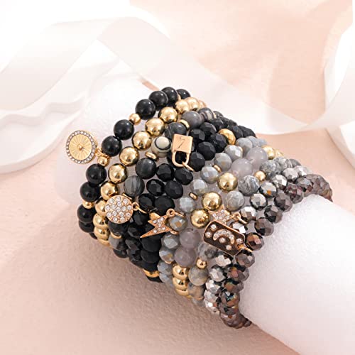 Aganippe Bohemian Beaded Bracelets for Women Stackable Bracelets Set Stretch Multilayer Stack Beads Charm Bracelets Women Girls Handmade Jewelry(10pcs)