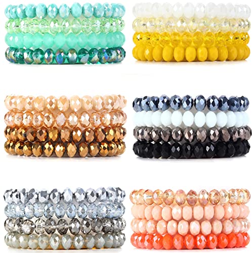 WAINIS 24PCS Bohemian Multi-Layer Crystal Beaded Stacking Bracelet For Women Versatile Stretch Strand Statement Wrap Stackable Shiny Crystal Bead Bracelets Pack