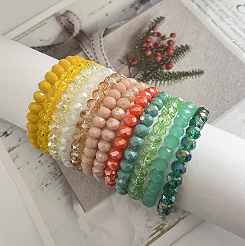 WAINIS 24PCS Bohemian Multi-Layer Crystal Beaded Stacking Bracelet For Women Versatile Stretch Strand Statement Wrap Stackable Shiny Crystal Bead Bracelets Pack