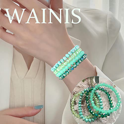 WAINIS 24PCS Bohemian Multi-Layer Crystal Beaded Stacking Bracelet For Women Versatile Stretch Strand Statement Wrap Stackable Shiny Crystal Bead Bracelets Pack