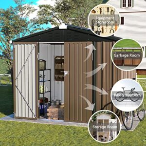 UDPATIO Outdoor Storage Shed 8x6 FT, Metal Garden Shed for Bike, Garbage Can, Tool, Lawnmower, Outside Sheds & Outdoor Storage Galvanized Steel with Lockable Door for Backyard, Patio, Lawn, Brown