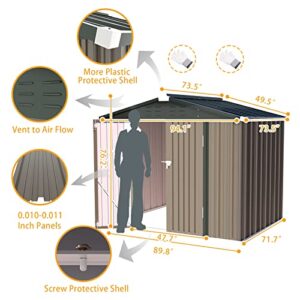 UDPATIO Outdoor Storage Shed 8x6 FT, Metal Garden Shed for Bike, Garbage Can, Tool, Lawnmower, Outside Sheds & Outdoor Storage Galvanized Steel with Lockable Door for Backyard, Patio, Lawn, Brown