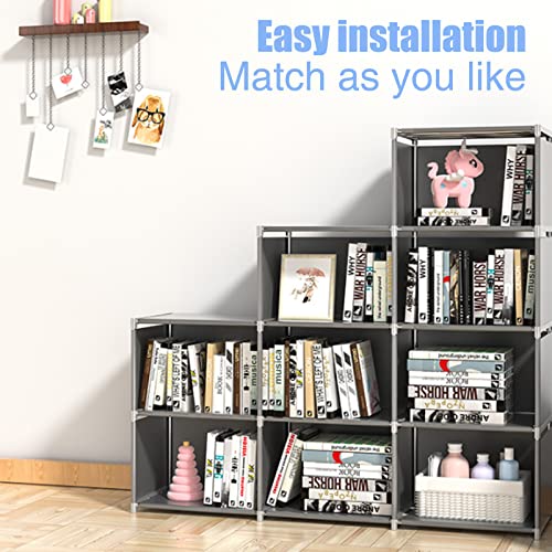 QPEY Bookshelves, Gray Bookcase Double Row 10-Grid Cube Storage Organizer Tall Portable Bookshelf Vertical Shelf for Storage