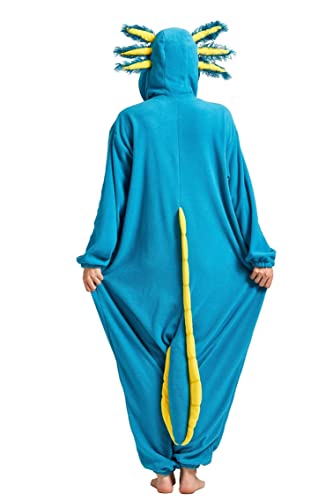 DarkCom Animal Onesie Flannel One Piece Cosplay Blue Axolotl Halloween Costume for Girls Boys