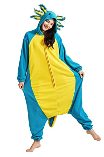 DarkCom Animal Onesie Flannel One Piece Cosplay Blue Axolotl Halloween Costume for Girls Boys