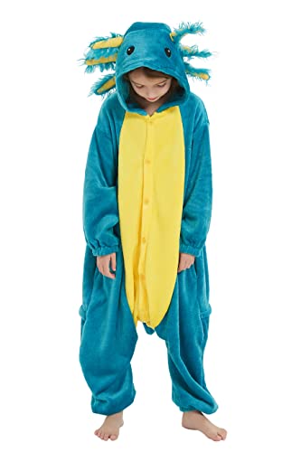 DarkCom Animal Onesie Flannel One Piece Cosplay Blue Axolotl Halloween Costume for Girls Boys