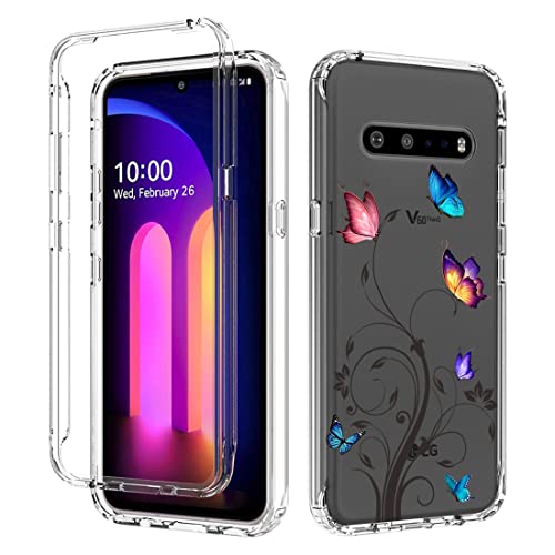 Ueokeird Case for LG V60 ThinQ 5G Case/LG V60/LM-V600 Case with Tempered-Glass Screen Protector, Cute Clear Butterfly Pattern Full Body Protective Phone Cover Cases for LG V60 ThinQ (Butterfly Tree)