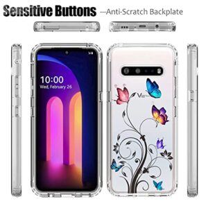 Ueokeird Case for LG V60 ThinQ 5G Case/LG V60/LM-V600 Case with Tempered-Glass Screen Protector, Cute Clear Butterfly Pattern Full Body Protective Phone Cover Cases for LG V60 ThinQ (Butterfly Tree)