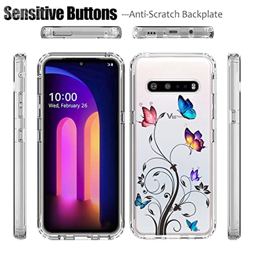 Ueokeird Case for LG V60 ThinQ 5G Case/LG V60/LM-V600 Case with Tempered-Glass Screen Protector, Cute Clear Butterfly Pattern Full Body Protective Phone Cover Cases for LG V60 ThinQ (Butterfly Tree)