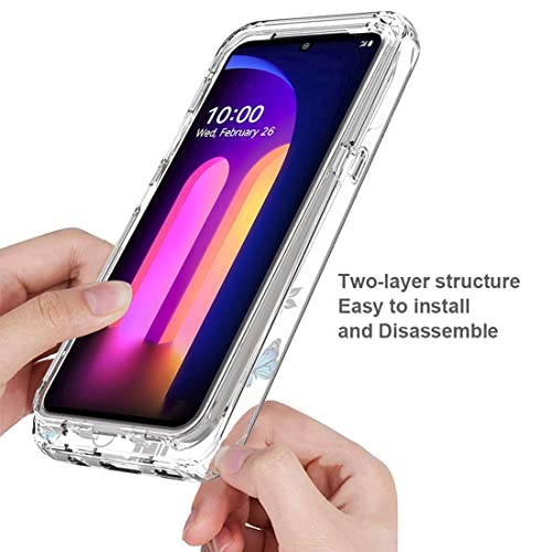 Ueokeird Case for LG V60 ThinQ 5G Case/LG V60/LM-V600 Case with Tempered-Glass Screen Protector, Cute Clear Butterfly Pattern Full Body Protective Phone Cover Cases for LG V60 ThinQ (Butterfly Tree)