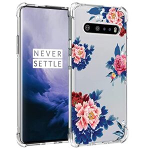 tothedu phone case for lg v60 thinq 5g case/lg v60/lm-v600 case for girls, clear slim shockproof pattern soft flexible tpu back phone protective cover cases for lg v60 thinq (blue flower)