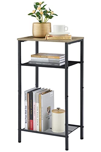 Hoctieon 3 Tier End Table, Telephone Table, Tall Side Table with Storage, Small Nightstand for Small Spaces, Metal Frame, For Living Room, Bedroom, Sofa Couch, Hall, Easy Assembly, Greige