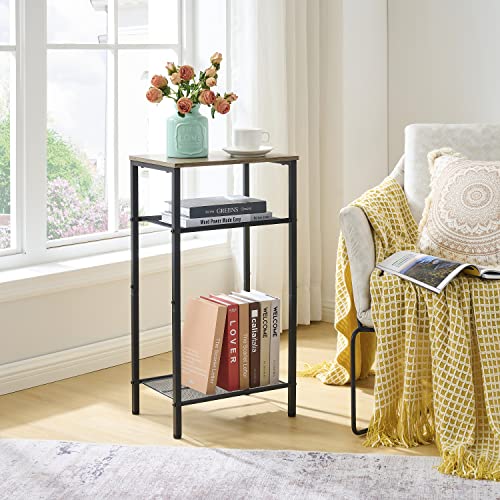 Hoctieon 3 Tier End Table, Telephone Table, Tall Side Table with Storage, Small Nightstand for Small Spaces, Metal Frame, For Living Room, Bedroom, Sofa Couch, Hall, Easy Assembly, Greige