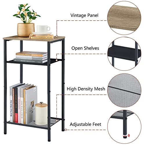 Hoctieon 3 Tier End Table, Telephone Table, Tall Side Table with Storage, Small Nightstand for Small Spaces, Metal Frame, For Living Room, Bedroom, Sofa Couch, Hall, Easy Assembly, Greige