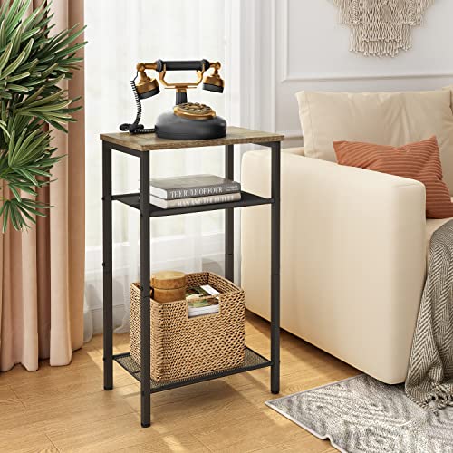 Hoctieon 3 Tier End Table, Telephone Table, Tall Side Table with Storage, Small Nightstand for Small Spaces, Metal Frame, For Living Room, Bedroom, Sofa Couch, Hall, Easy Assembly, Greige