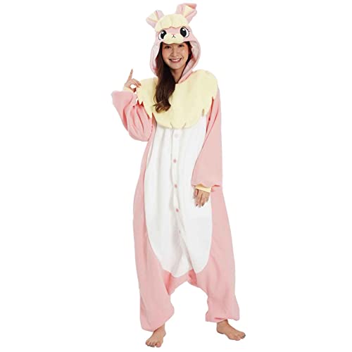 SAZAC Fluffy Rabbit Kigurumi Onesie Jumpsuit Halloween Costume (Pink)