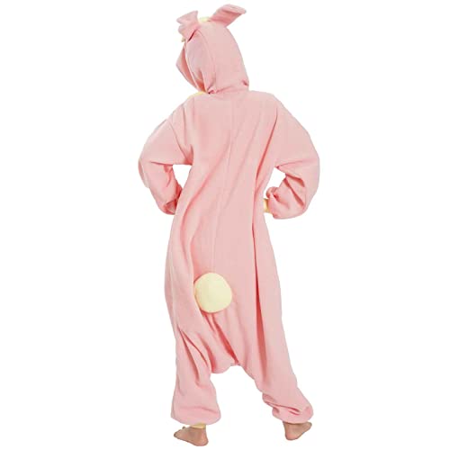 SAZAC Fluffy Rabbit Kigurumi Onesie Jumpsuit Halloween Costume (Pink)