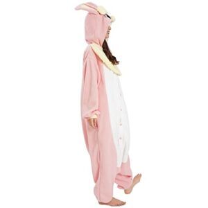 SAZAC Fluffy Rabbit Kigurumi Onesie Jumpsuit Halloween Costume (Pink)