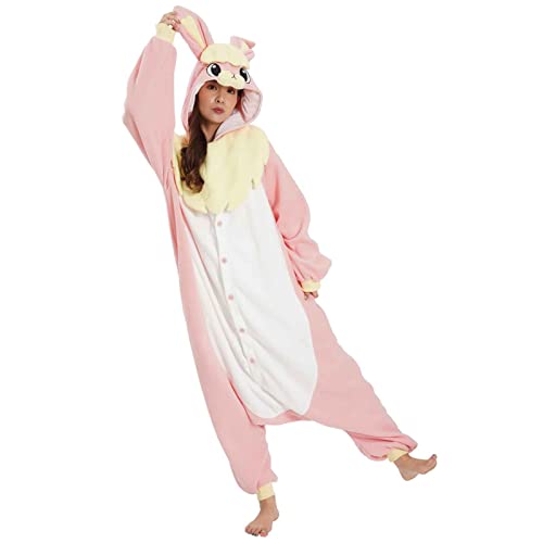 SAZAC Fluffy Rabbit Kigurumi Onesie Jumpsuit Halloween Costume (Pink)