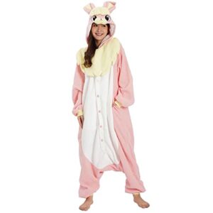 SAZAC Fluffy Rabbit Kigurumi Onesie Jumpsuit Halloween Costume (Pink)