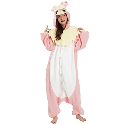 SAZAC Fluffy Rabbit Kigurumi Onesie Jumpsuit Halloween Costume (Pink)