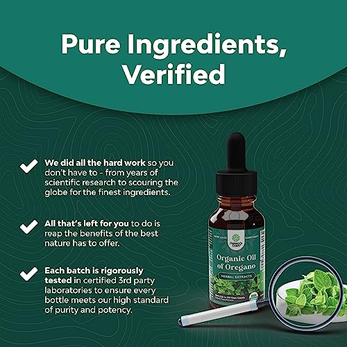 Oregano Oil Organic Liquid Drops - Super Concentrated USDA Organic Oil of Oregano Drops for Immune Support and Digestive Health - Vegan Non GMO 100% Pure Oregano Oil Drops for Adults and Kids