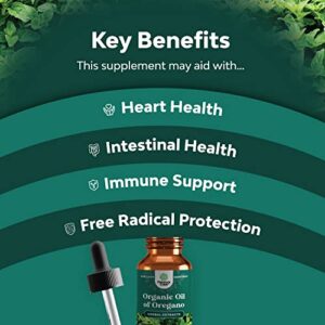 Oregano Oil Organic Liquid Drops - Super Concentrated USDA Organic Oil of Oregano Drops for Immune Support and Digestive Health - Vegan Non GMO 100% Pure Oregano Oil Drops for Adults and Kids