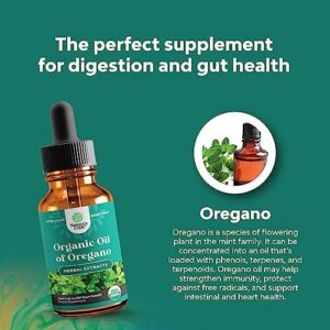 Oregano Oil Organic Liquid Drops - Super Concentrated USDA Organic Oil of Oregano Drops for Immune Support and Digestive Health - Vegan Non GMO 100% Pure Oregano Oil Drops for Adults and Kids