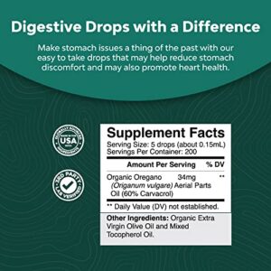 Oregano Oil Organic Liquid Drops - Super Concentrated USDA Organic Oil of Oregano Drops for Immune Support and Digestive Health - Vegan Non GMO 100% Pure Oregano Oil Drops for Adults and Kids