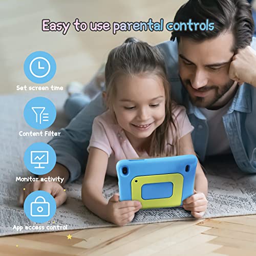 KYASTER Kids Tablet, 7 inch 5G WiFi 6 Android 12 Tablet for Kids, Full HD 1920x1200 IPS Screen, 2GB RAM 32GB ROM,Parental Controls Game Education Apps,EVA Kids-Proof Case with Stylus