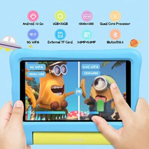 KYASTER Kids Tablet, 7 inch 5G WiFi 6 Android 12 Tablet for Kids, Full HD 1920x1200 IPS Screen, 2GB RAM 32GB ROM,Parental Controls Game Education Apps,EVA Kids-Proof Case with Stylus