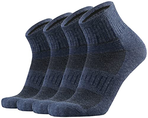 RedHero Men's Merino Wool Cushion Low Cut Quarter Socks for Outdoor Hiking Trail Running Light Performance Moisture Control(Denim L)