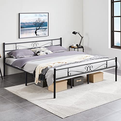 Yaheetech 13 inch King Classic Bed Metal Mattress Foundation Platform with Headboard and Footboard/No Box Spring Needed/Under Bed Storage/Strong Slat Support Black