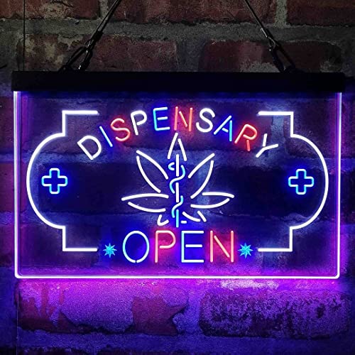 Dispensary Store Open Tri-color Led Neon Sign White & Blue & Orange 17.7 x 13.6 Inches st9s43-i3374-wbo