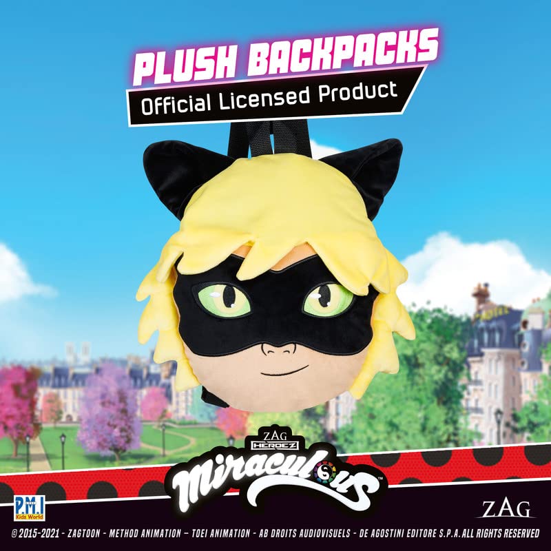 P.M.I. Miraculous Ladybug Plush School Backpack | One of Two 12-Inch-Tall Collectibles | Miraculous Ladybug Toys and Playable Plush Backpacks | Cat Noir