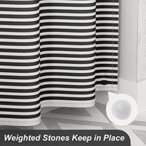 AmazerBath Shower Curtain, Striped Black Fabric Shower Curtain Set with 12 Shower Curtain Hooks, Rustic Cloth Black and White Shower Curtain, Cute Farmhouse Bathroom Shower Curtain Sets, 72x72 Inches